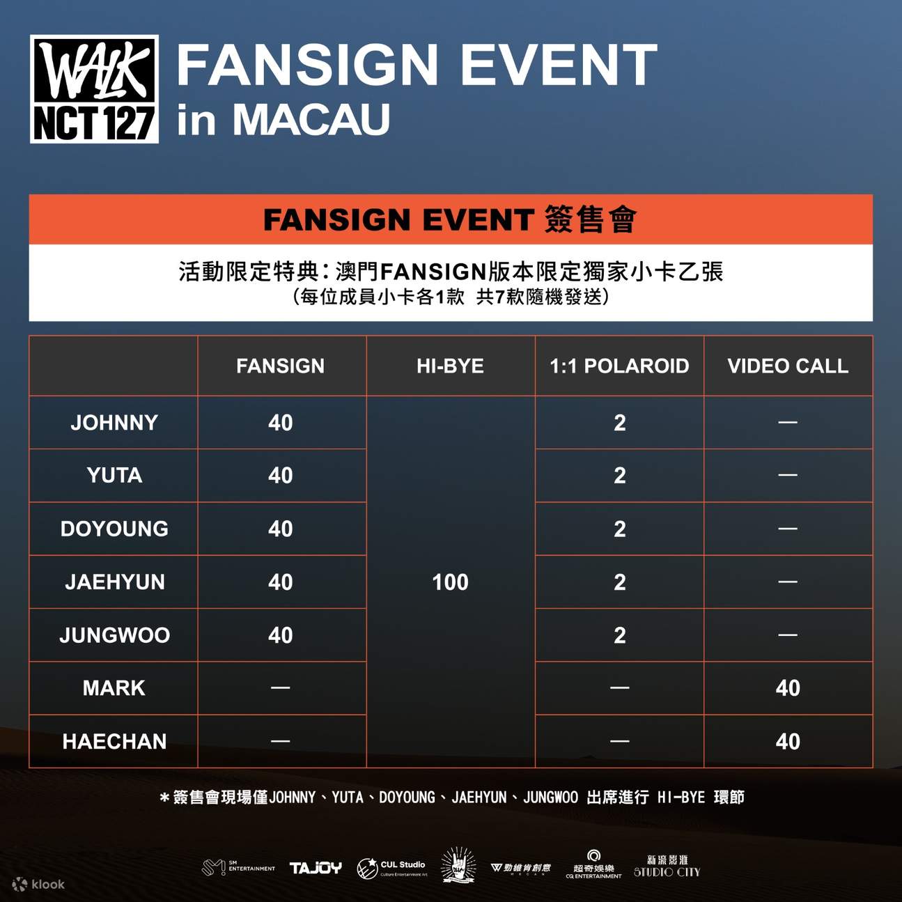 NCT127- 6th Album [WALK] OFFLINE FANSIGN EVENT in MACAU - Klook客路